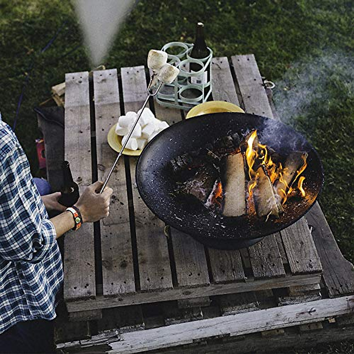 Marshmallow Roasting Sticks 15 Pack Extendable 32 Inch Telescoping Marshmallow Skewers & Hot Dog Forks with Wooden Handle Storage Bag for Campfire BBQ Backyard Fire Pit