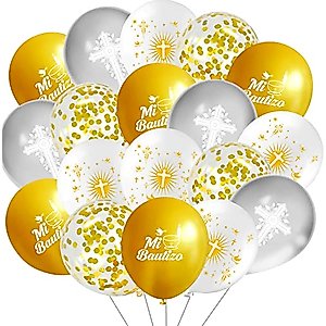 50Pcs Mi Bautizo Balloons Cross and Dove Balloons for Baptism Decorations Christening First Communion Mi Bautizo Decorations Baby Shower