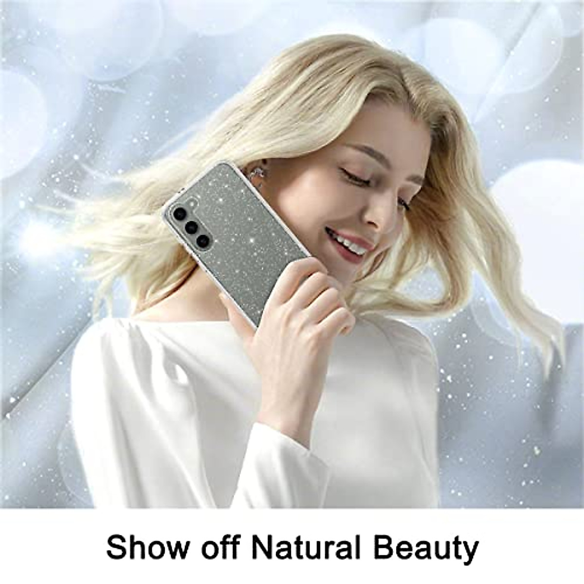 Lamcase for Samsung Galaxy S23 Plus Case 6.6 Inch, [with 2Pcs Tempered Glass Screen Protector+2Pcs Camera Lens Protector] Shiny Sparkly Bling Three Layer Shockproof Cover 2023, Clear/Silver Glitter