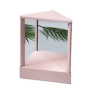 ZHU YU CHUN 1 PCS Non-Reversing Cosmetic Stand Mirror,Left and Right are Not Revers No Mirror Mirror for True Image, Triangular Fixed, Vanity Stand Mirror Non-Magnifying Desk Mirror（Pink）