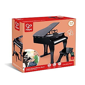 Hape Classic Grand Black Piano| Thirty Key Wooden Keyboard Musical Toy Set for Kids Age Year 3 and up