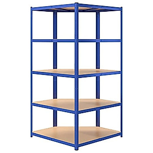 vidaXL Industrial Style Corner Shelf - 5-Layer Storage Unit - Blue Engineered Wood and Galvanized Steel Construction - Fits Any Corner