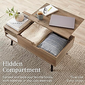 Best Choice Products Lift Top Coffee Table, Wooden Mid-Century Modern Multifunctional Accent Table for Living Room w/Hidden Storage, 2 Cubbies, Removable Shelf - Walnut
