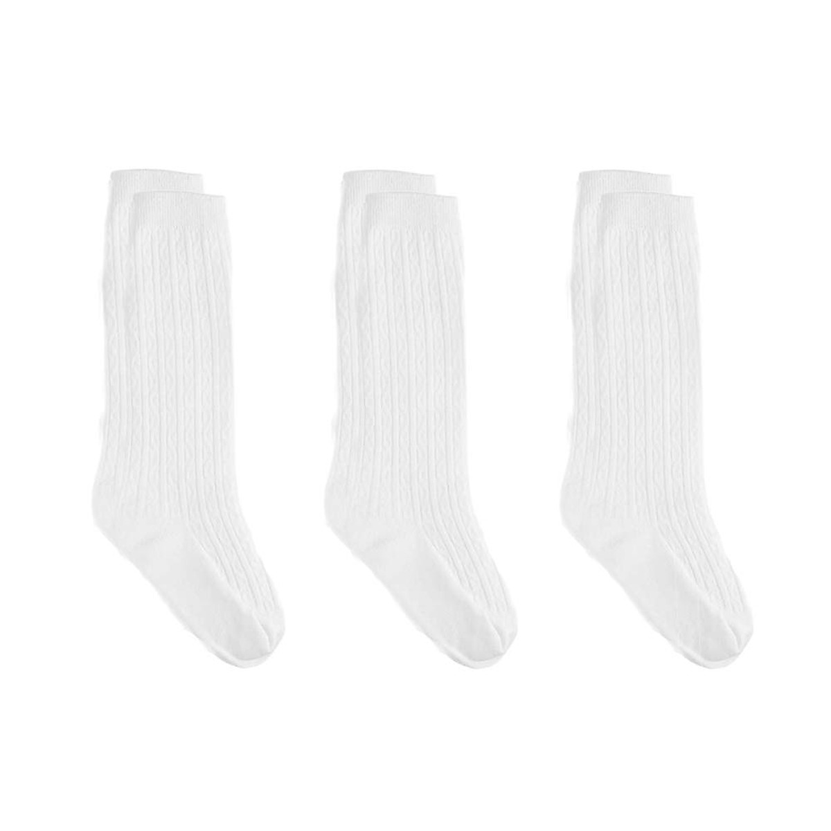 Yenzat Toddler Knee High Socks Cable Knit Long Stockings Baby Girls Boys White 2T-3T 3 Pairs