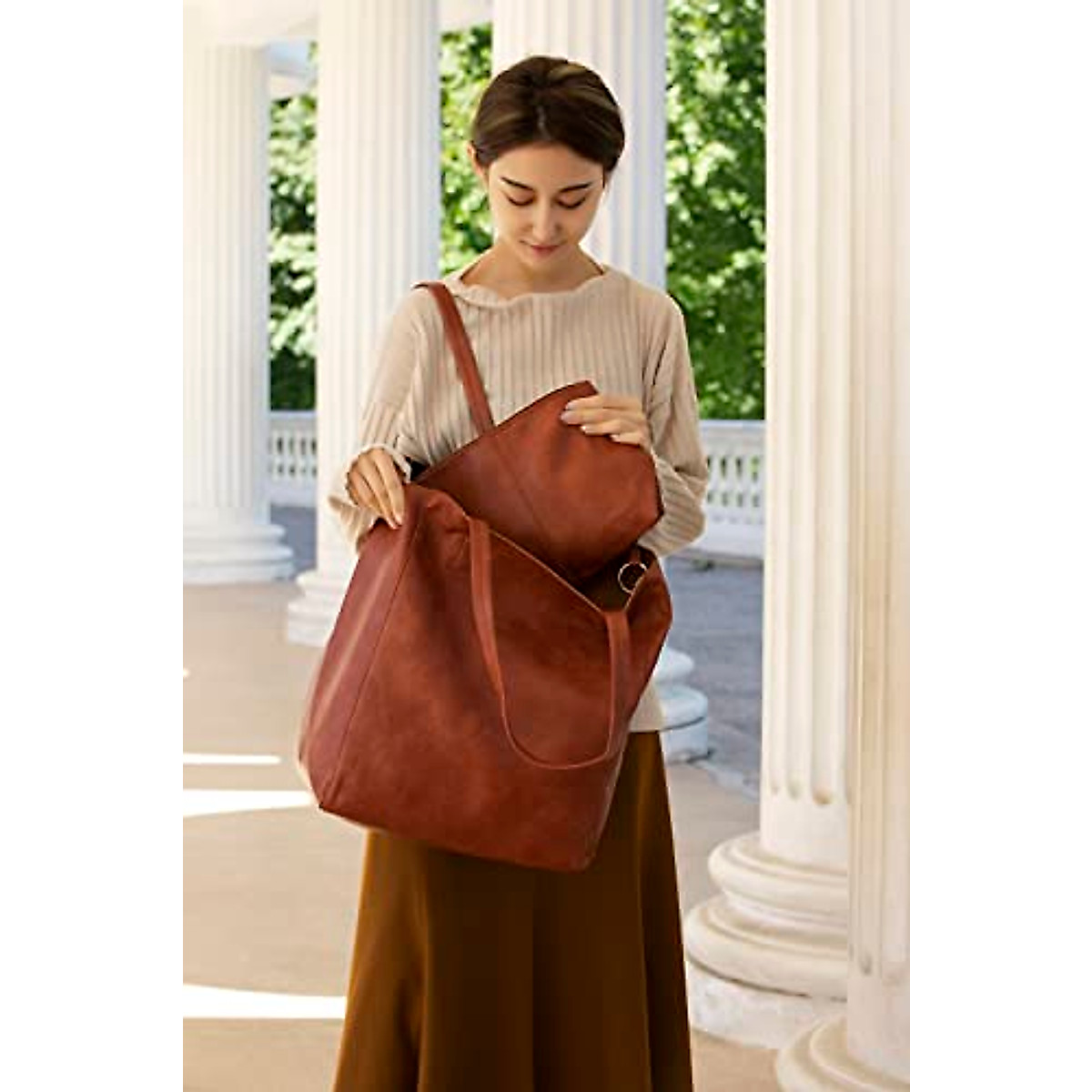 Large Tote Bag for Women, Leather Hobo Bags Shoulder Bag, Brown Purses for Women, Vegan Leather Designer Handbags Weekender Bag, Brown