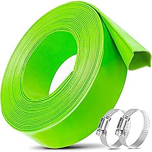 Jin&Bao 2 Inch Heavy Duty Pool Backwash Hose 25 FT with Clamp, Weather and Burst Resistant Swimming Pool Drain Hose, Pool Essentials Flexible Lay-Flat Discharge Hose for Water Disposal (Green-25ft)