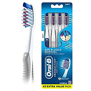 Oral-B CrossAction Deep Reach Toothbrushes, Soft, 4 Count