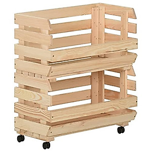 loibinfen Wooden Vegetable Trolley, 3-Tier Wood Kitchen Rolling Cart, Wood Trolley Island Cart, Utility Cart Multi-Layer Storage Shelf Rack on Wheels, 14.6"x11.8"x31.5" Solid Wood Pine -295