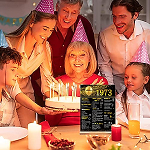 Vlipoeasn Large Size 1973 Poster 50th Birthday Anniversary Table Decoration for Women, Black Gold Duplex Print Back in 1973 Acrylic Table Sign with Wooden Stand, 50 Year Old Birthday Gifts for Women