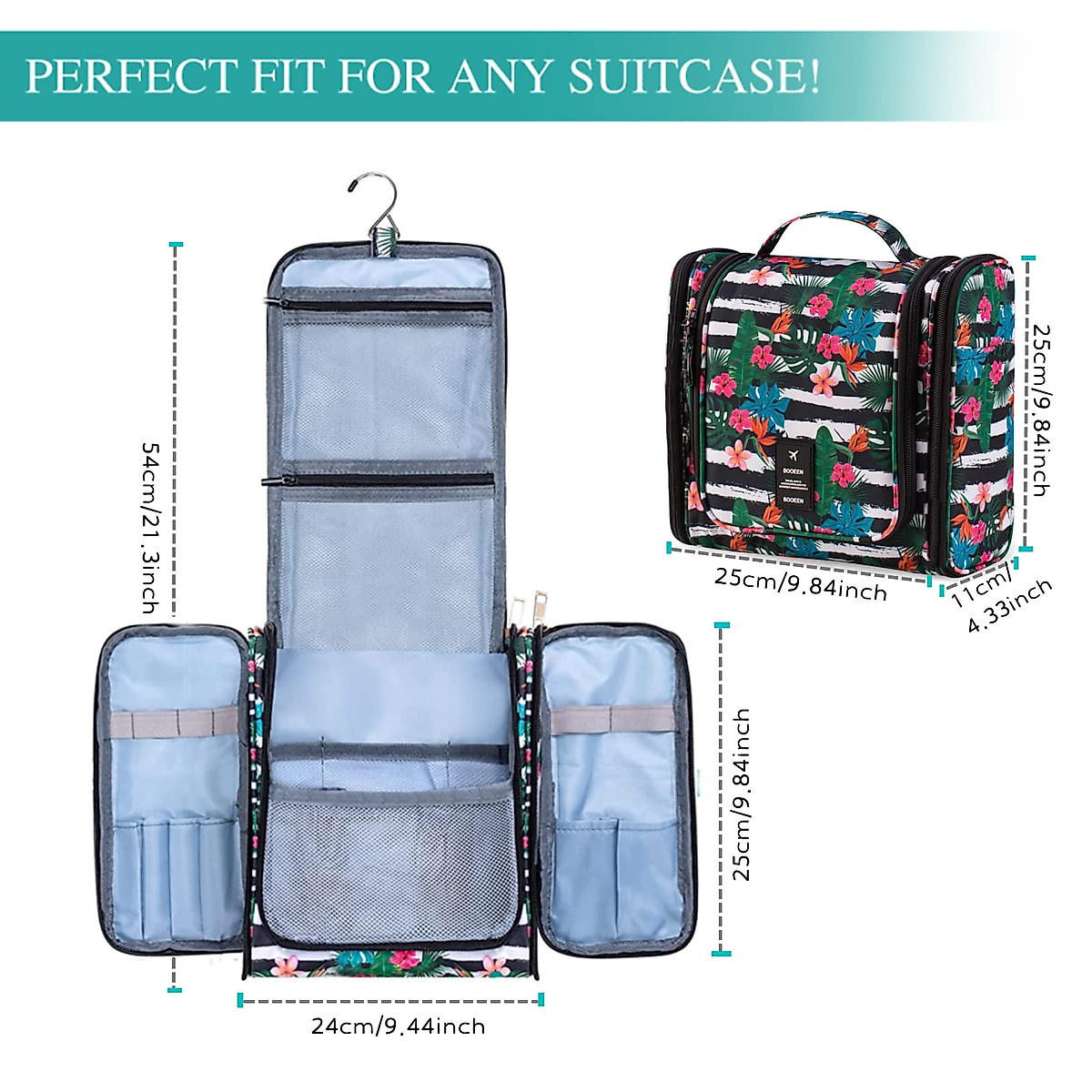 JNYCL Hanging Travel Toiletry Bag for Women and Girls, Portable Waterproof Cosmetic Travel Bag, 17 Compartments, Non-slip zipper, Sturdy Hook, Perfect for Daily Use and Travel. (Medium)