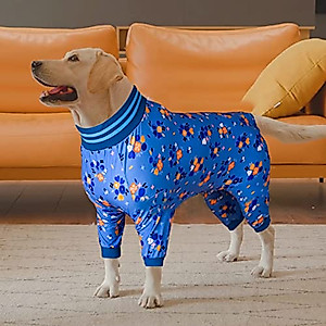 LovinPet Large Dog Pajamas, Base Layer Dog Pjs Under Dog Sweater, UV & Post Operative Protection High Collar Dog Jumpsuit, Stretchy Baby Bouquets Dusk Prints Large Dog Jammies XL
