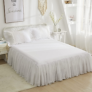 Softta Lace Duvet Cover Set White Bedding 100% Cotton 600 TC Farmhouse 4pcs Bedding Set Soft Romantic Ruffle Boho Flouncing Princess Duvet Cover with Pillowsham and Bedskirt California King