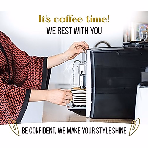 Monarca Set of 4 Mugs with Gold Tea Spoons, Ceramic with Real Gold Plated Handle, Aesthetic, Hand Painted 12 oz Elegance Colors Black, White and Gold