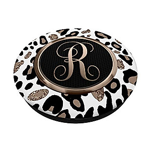 White Leopard Print Cheetah Monogram Initial "Letter R" PopSockets Swappable PopGrip
