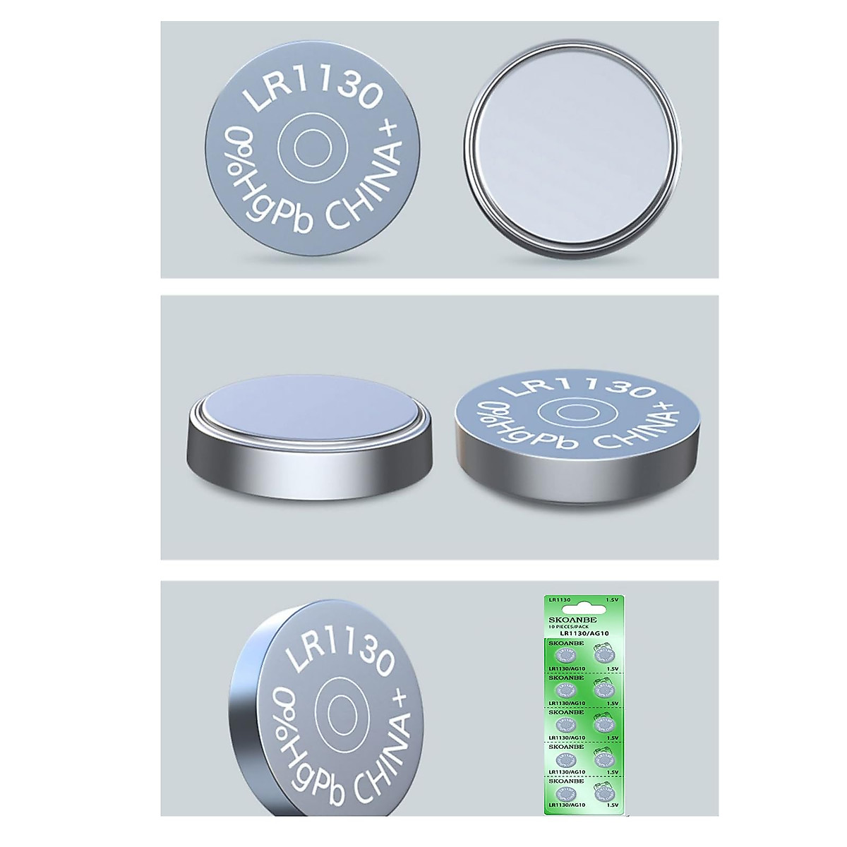 SKOANBE 10PCS LR1130 AG10 SG10 389 189 1.5V Button Coin Cell Battery
