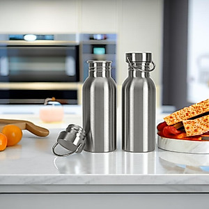 Yopay 2 Pack Sports Water Bottle, 17OZ Single Walled 18/8 Stainless Steel Water Bottle for Cyclists, Runners, Hikers, Beach Goers, Picnics, Camping, Leak Resistant, Uninsulate