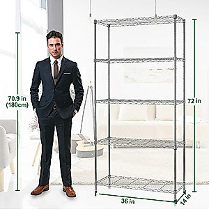 5-Tier Large Metal Coated Garage Industrial Shelf,Heavy Duty Wire Storage Kitchen Shelving Unit,Height Adjustable Sturdy Steel Shelf Wire Rack Organizer,Utility Commercial Grade Shelves Pantry Chrome