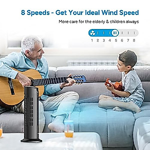 Dr. Prepare Tower Fan for Bedroom, 25 dB Quiet DC Bladeless Fan with Remote, 8 Speeds, 1-8H Timer, 80° Oscillating Fans for Indoors, 16 Inch Portable Desk Table Fan for Room, Home, Office
