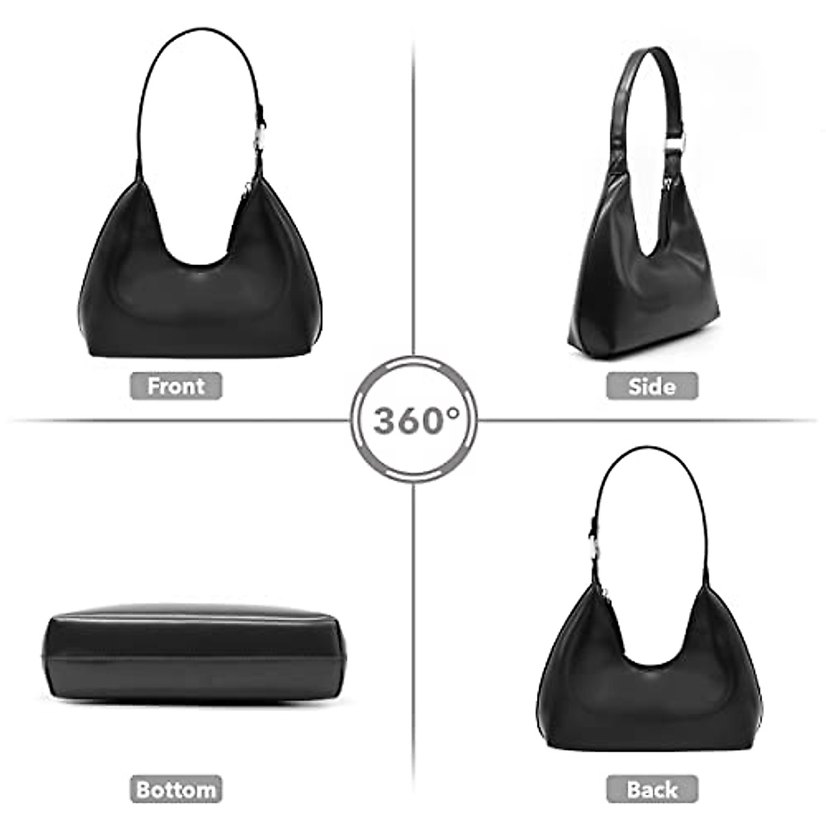 PS PETITE SIMONE Small Black Shoulder Bag Purse for Women Everyday Black Purse Hobo Bag Crescent Bag