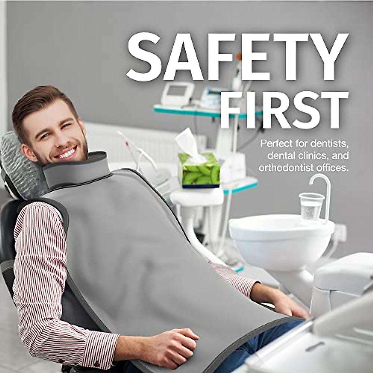 RADIATE Lead Apron for X-Rays - X Ray Dental Lead Vest with Thyroid Shield Radiation Protection Collar - One Size Fits All Adult and Kids Apron for Dentist Xray Machine, Radiology Equipment, Lab- Grey