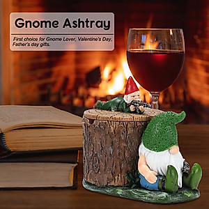 MOOTKA Gnome Gun Ashtray with Lid, Handmade Cool Resin Ashtrays for Cigarettes as Home Decor, Windproof Ashtrays for Indoor or Outdoor Use, Smoking Ash Tray Sets in Office Bar Hotel (Green-Gnome)