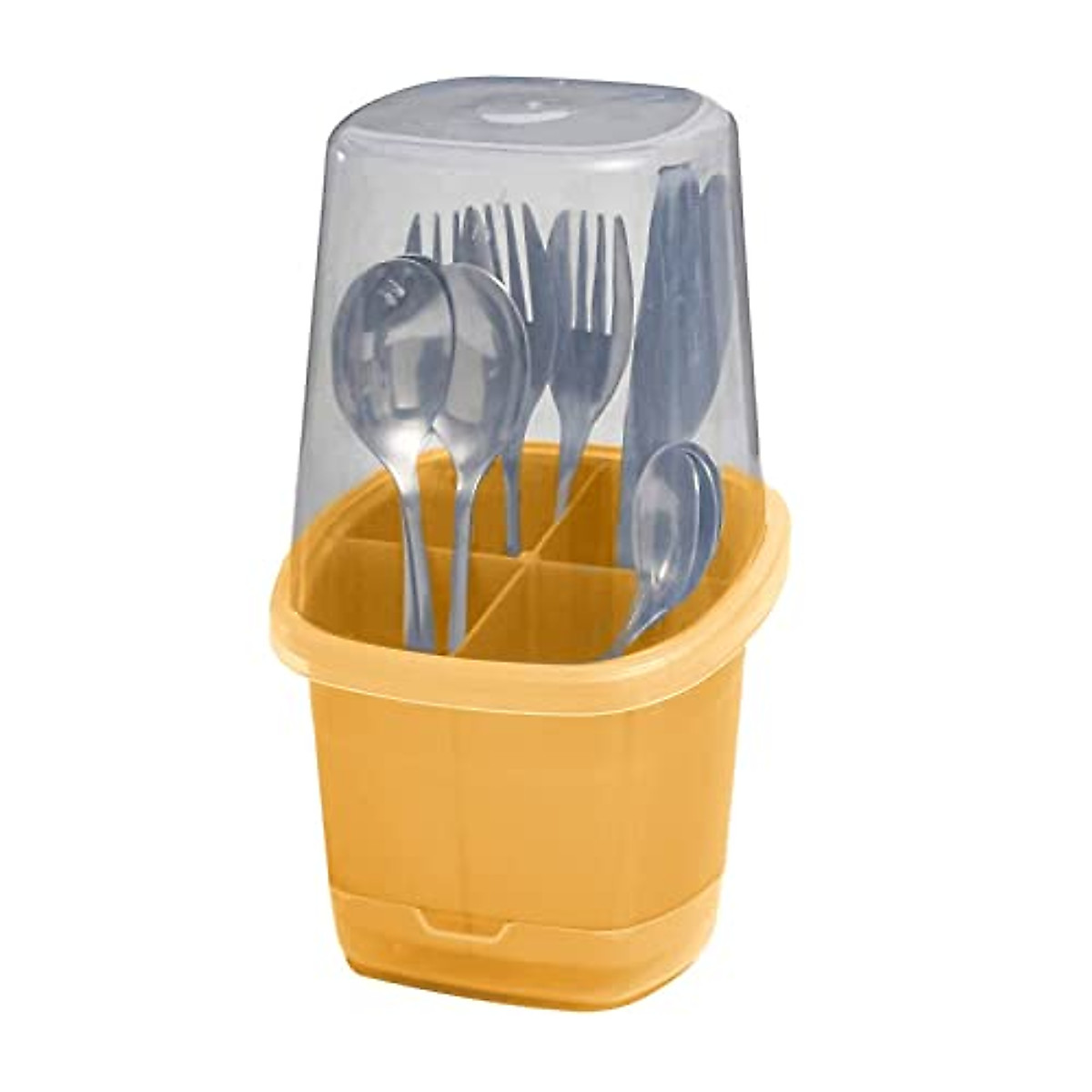 Toledo Covered Cutlery and Utensil holder, Flatware Plastic Caddy Organizer for Silverware with Cover top Perfect for Kitchen, picnic, home, BBQ, Party, Camping, Outdoor and Restaurant (Biege)