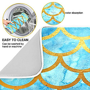Ocean Mermaid Scales Dish Drying Mat 24"x18" Absorbent Machine Washable Hanging Fast Dry Pad Dish Protective Mat for Kitchen Countertop Heat Resistant Dinner Table Mat