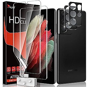 TAURI [2+2 Pack Designed for Samsung Galaxy S21 Ultra 5G 6.8 - inch, 2 Pack Flexible TPU Screen Protector + 2 Pack Camera Lens Protector Support Fingerprint Unlock Easy Installation Bubble Free