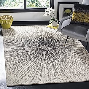 SAFAVIEH Evoke Collection 5'1" Square Black/Ivory EVK228K Abstract Burst Non-Shedding Living Room Bedroom Area Rug