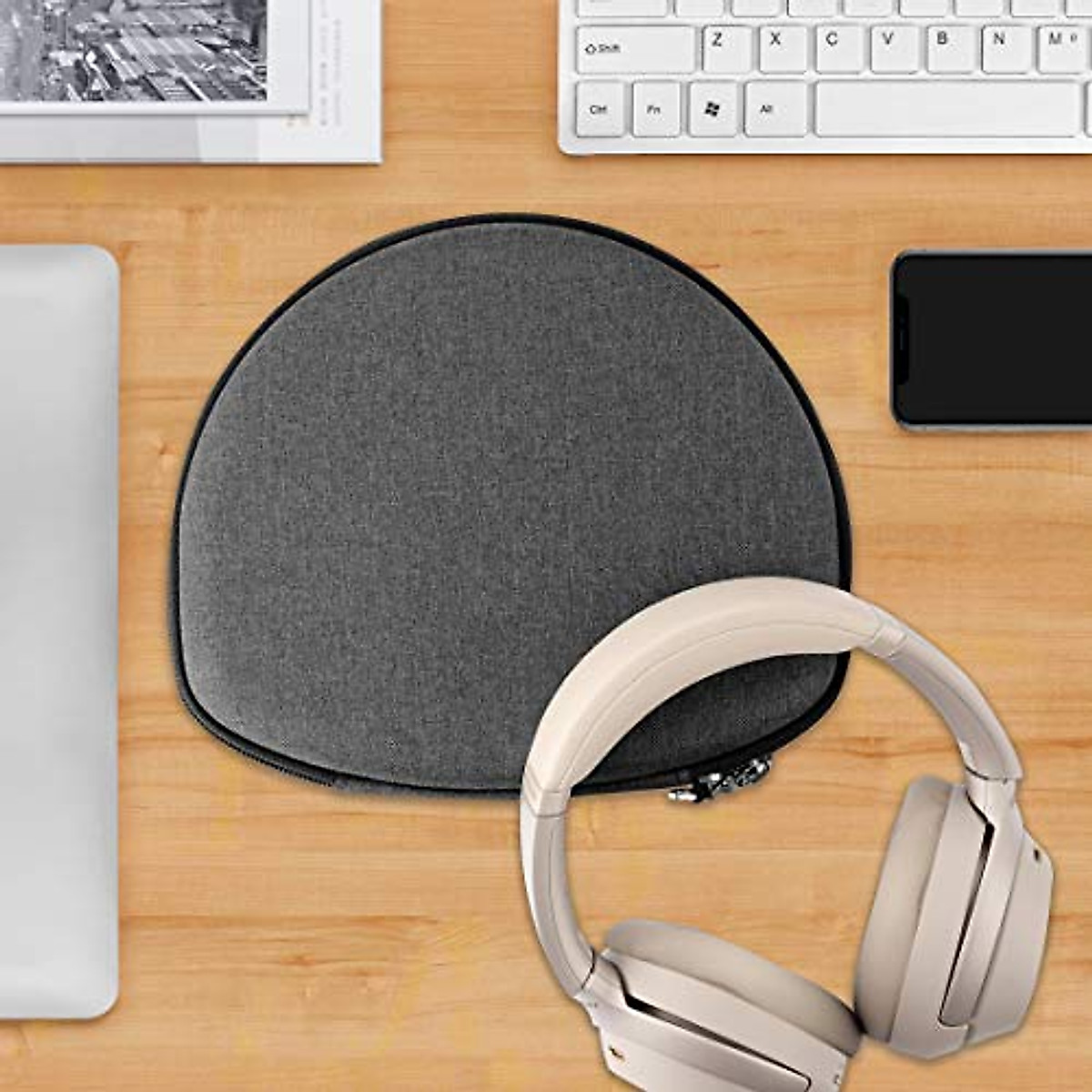 Geekria Shield Case Compatible with Sony WH-H900N, WH-H910N, WH-XB900N, WH-1000XM4, WH-1000XM3 Headphones, Replacement Protective Hard Shell Travel Carrying Bag with Cable Storage (Dark Grey)