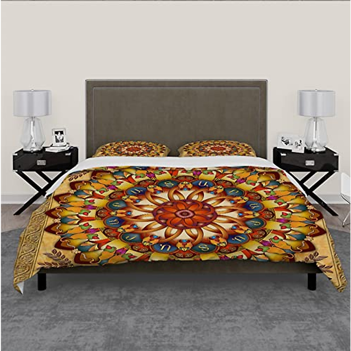 RIVINE Bedding Duvet Cover Set 3 Pieces Boho Floral Printed Pattern Soft Cozy All Season Beding Set with 2 Pillowcases Hotel Quality Twin