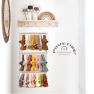 POVETIRE Baby Headband Holder, Hair Bows and Accessories Storage Organizer, Wall Hanging Decor for Nursery Toddler Girls Room (Beige-2)