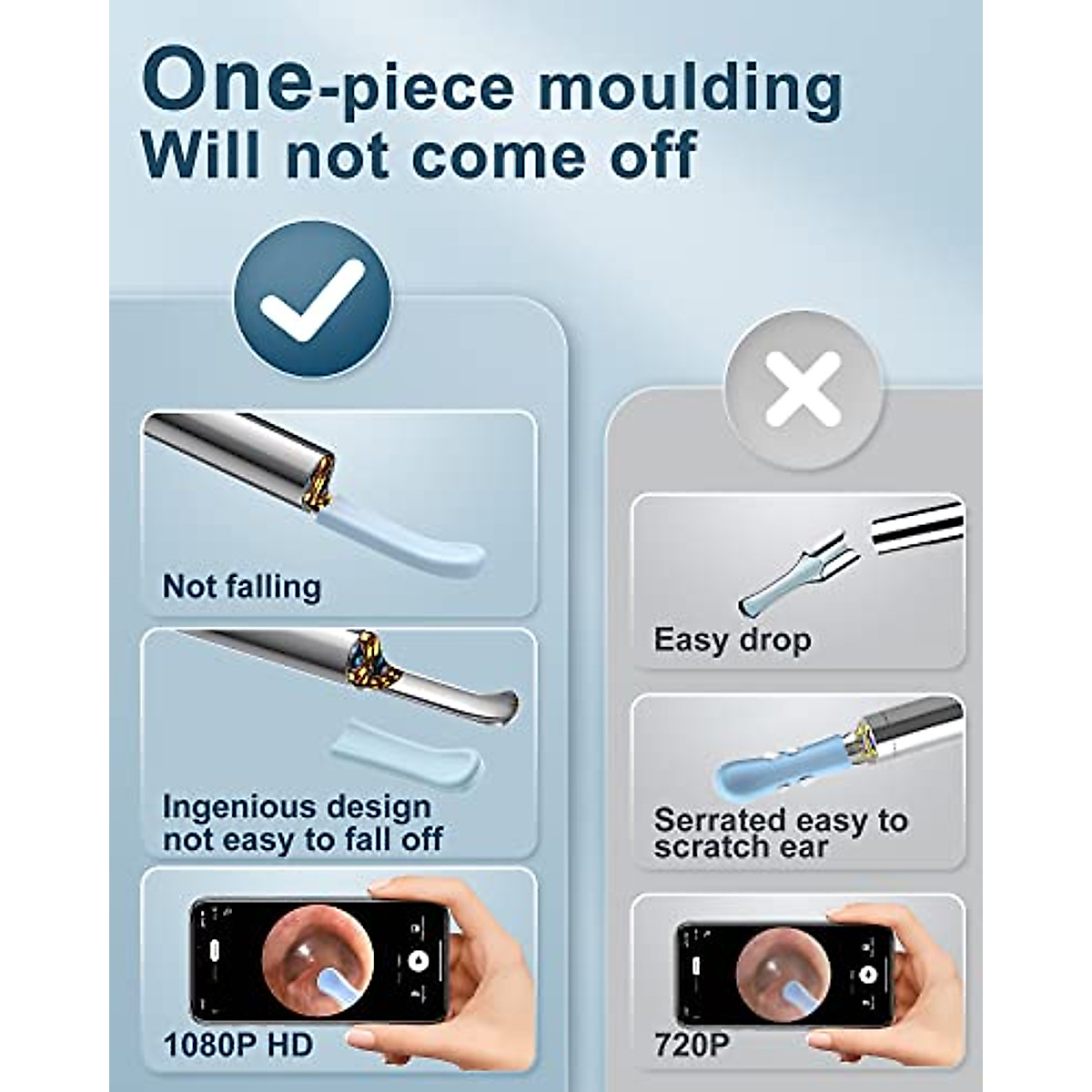 Ear Wax Removal, Ear Cleaner Camera with 1080P, Ear Cleaning Kit with 6 Ear Pick, Ear Camera for iPhone, iPad, Android Phones, with 8 Pcs Ear Set