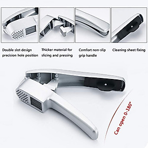 Garlic Press, 2 in 1 Garlic Mince and Garlic Slice with Garlic Cleaner Brush and Silicone Tube Peeler Set, Easy Squeeze, Rust Proof, Dishwasher Safe