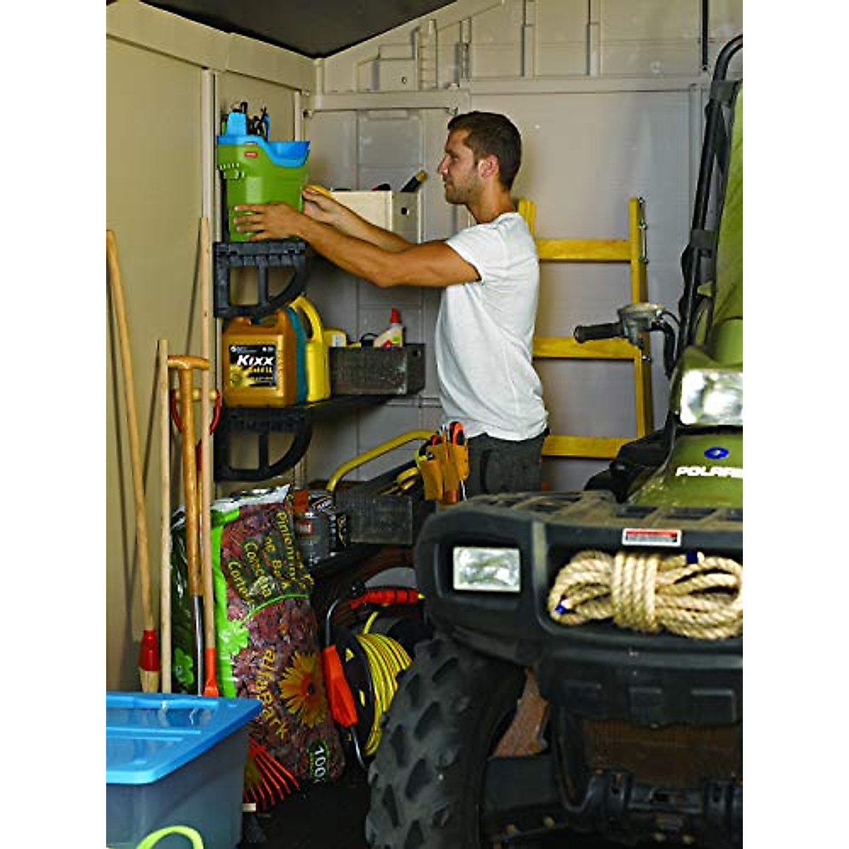 Keter Factor 8x8 Foot Large Resin Outdoor Storage Shed with Floor for Patio Furniture, Lawn Mower, and Bike Storage