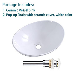 MELGII Above Counter Vessel Sink, 16" x 13" Ceramic Bathroom Sink, Oval Canoe Shape