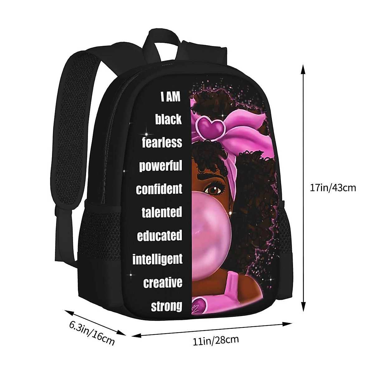 African Girl Backpack Cute Laptop Backpacks Lightweight Bookbag for Kids Teen School Students 17 Inch with Bottle Side Pockets