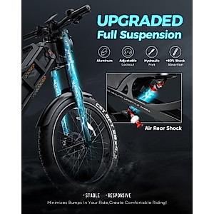 eAhora Romeo Pro Peak 1600W 60Ah Electric Bike for Adults, 100-200Miles+ Long Range Electric Bike, 34Mph 26" Fat Tires Electric Mountain Bike with Full Suspension Dual Hydraulic Brakes