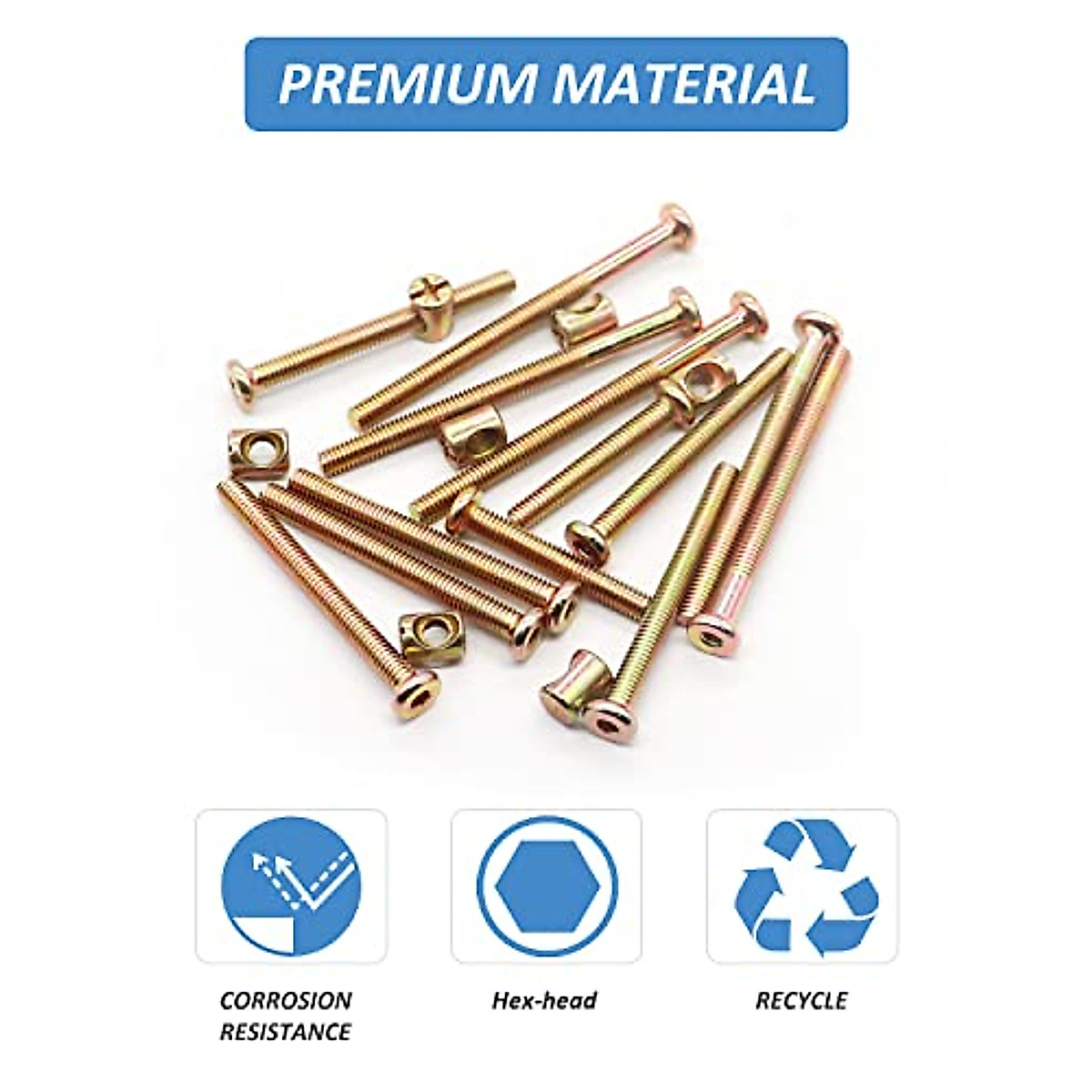 ALLWIN Crib Screws Hardware Replacement Kit - 24 Set Baby Bed Frame Bolts &Barrel Nuts Set for Delta/Graco/Dream On Me, M6x40mm/ 50mm/ 60mm/ 70mm/ 80mm Hex Drive Socket Cap Screws Barrel Nuts