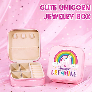 Trabuono Birthday Gift for Girls Age 6-8, Unicorn Toys for Girl Basket for 4 5 6 7 8 9 10 11 12 Year Old Kids Tween with Glow in The Dark Blanket Crossbody Bag Purse Cup Jewelry Box