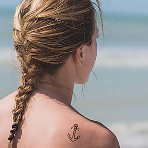 FashionTats Black Line Art Anchor Temporary Tattoos | Large & Mini Sizes Included | Pack of 15 | MADE IN THE USA | Skin Safe | Removable
