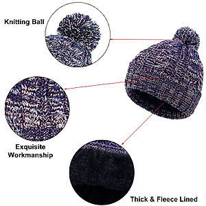 Winter Hat Scarfs & Gloves Set for Women Warm Knit Beanie Hat Long Neck Scarves Touchscreen Gloves Cold Weather Gear(Purple)