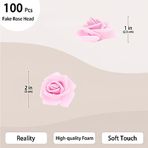 Vignor 100 Pcs 2 Inch Artificial Flowers Faux Foam Fake Rose Head Bulk for Home Decor Wedding Decoration Bridal Shower Wall Table Centerpiece Arrangement DIY Craft (Light Pink)