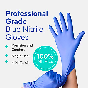 OWELL Professional Medical Examination Nitrile Gloves, Powder & Latex-Free Disposable Gloves, 4Mil Resistant Blue Medical Glove, First Aid Med Gloves, X-Small Size Exam Gloves, Case of 1000 Count