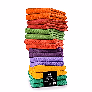 Tukasa Linens 16 Pack Cotton Washcloths for Body and Face, 12x12 Inches, Multipurpose and Lightweight Wash Clothes for Face. Highly Absorbent - Travel and Bath Towel (Multi-Color)