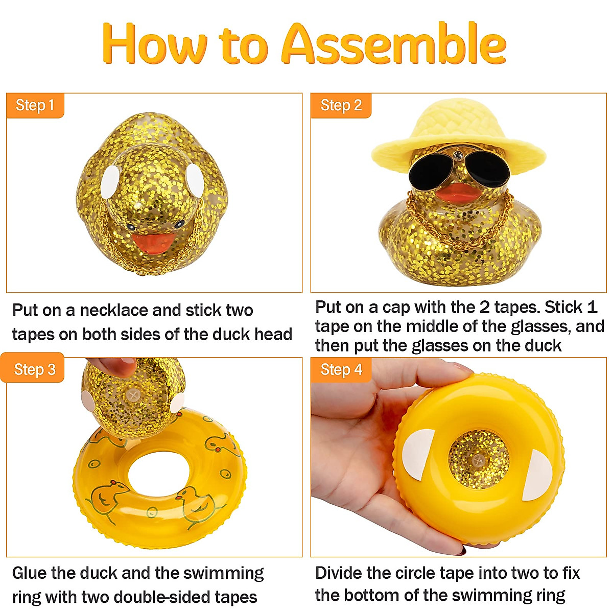 wonuu Car Duck Ornament Dashboard Decorations Rubber Duck Car for Car Dashboard Accessories with Swim Ring Sunglasses Hat and Necklace, B_Blue&Blue