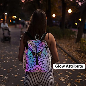 onlinelux Geometric Luminous Purses and Handbags for Women Holographic Reflective Bag Backpack Wallet Clutch Set