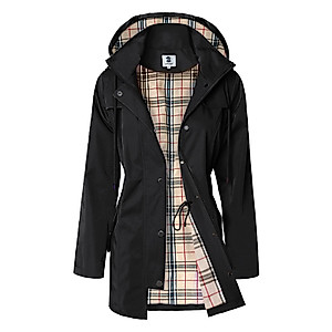 SaphiRose Women's Long Hooded Rain Jacket Outdoor Water_resistant Raincoat Windbreaker(Black,Large)