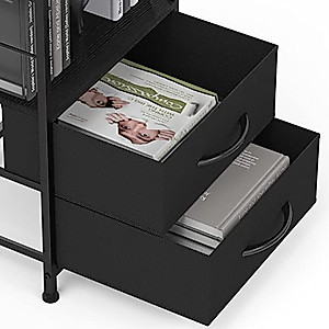 YBING Nightstand Bedroom Bedside Table with Fabric Drawers End Table with Storage Open Shelf Side Table for Living Room Home Dorm Small Space Black