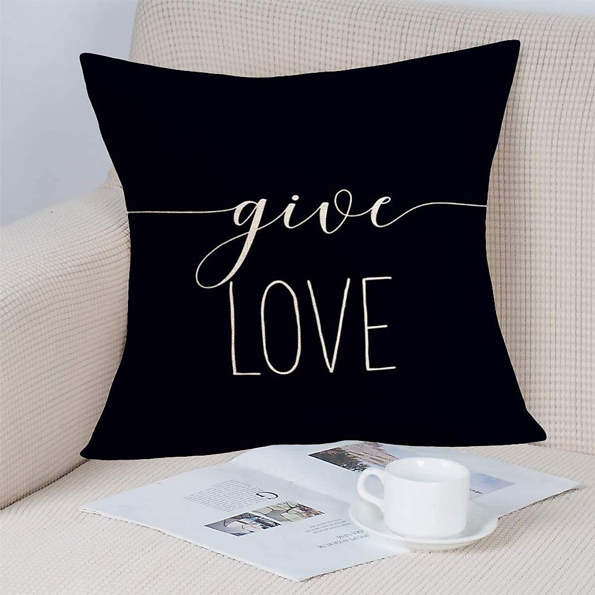 Doitely Simple Quote Black Pillow Covers 18x18 Inch Set of 4 Live Simply, Work Hard, Give Love, Dream Big Cotton Linen Cushion Cover for Home Sofa Chair Decor Inspiring Words Farmhouse Pillow Case
